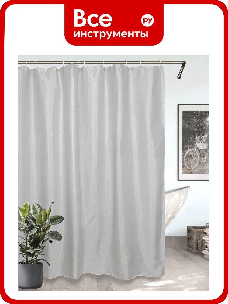 Комплект Bath Plus штора 180x200 light grey и кольца AKSK-10