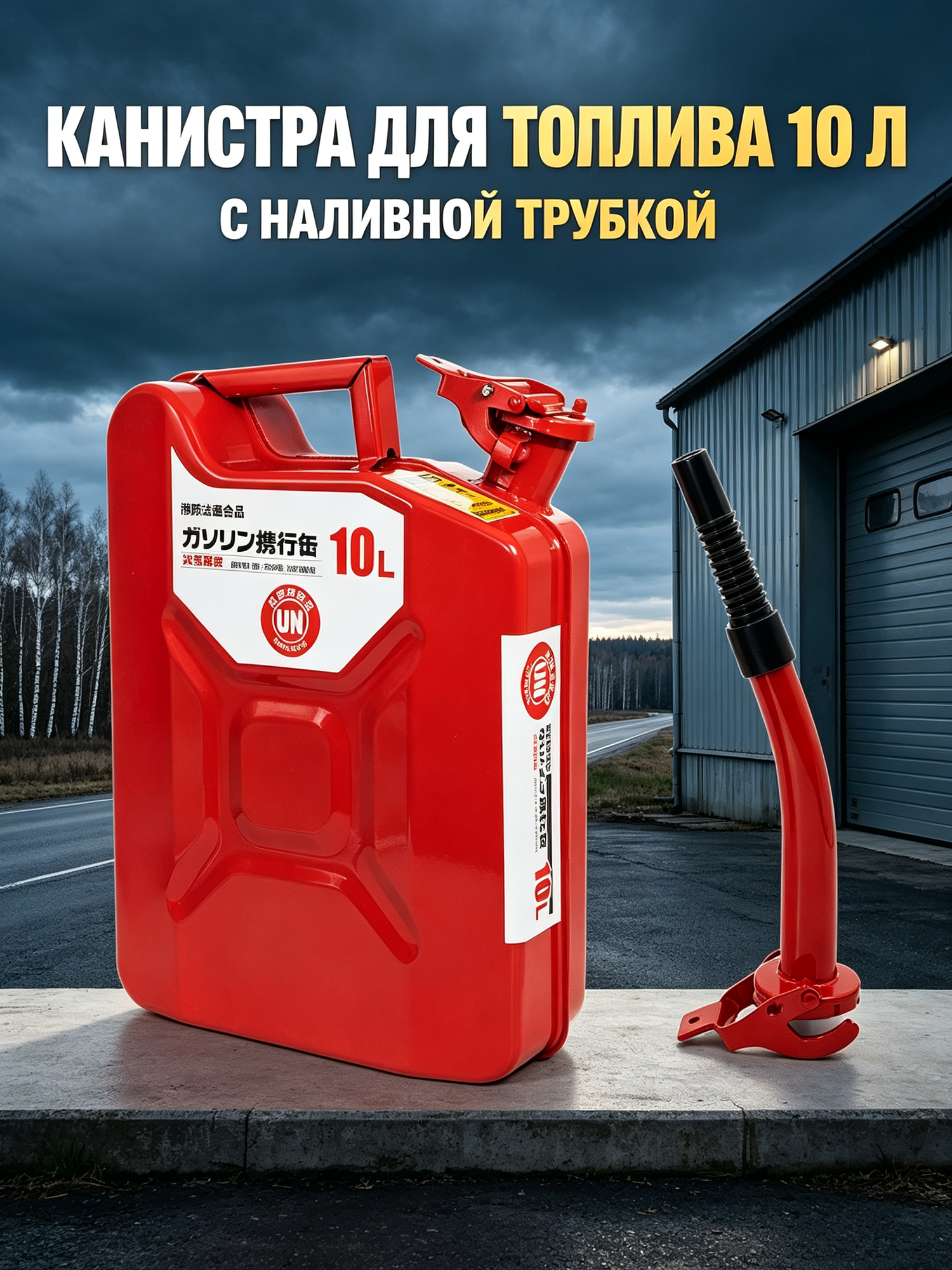 Канистра 10 л с наливной трубкой, сталь 0,8 мм для топлива, бензин и дизель