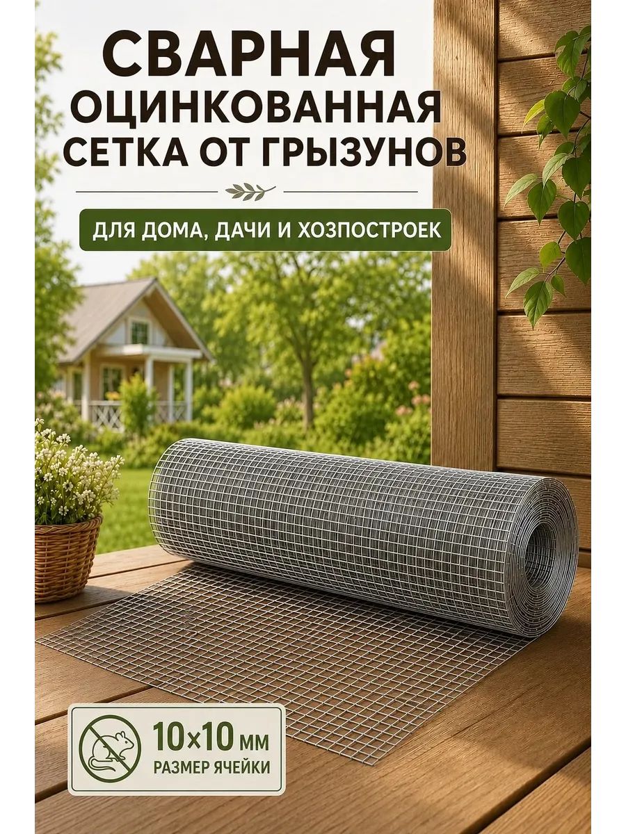 Сетка сварная оцинкованная от грызунов 10 10 мм 1х15 м