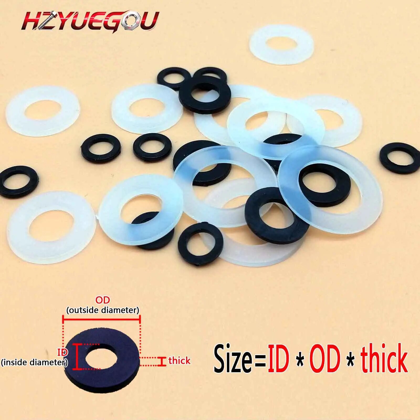 Шайбы нейлоновые HZYUEGOU M1.5-M12 белые черные 100 шт M5x8x1mm black