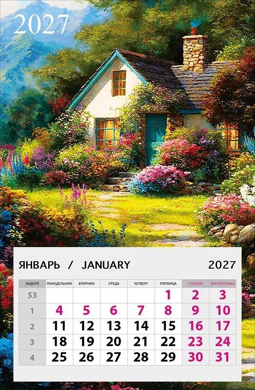 Календарь на магните 2027 отрывной маленький магнитный - "Шале в горах", 145*95 мм