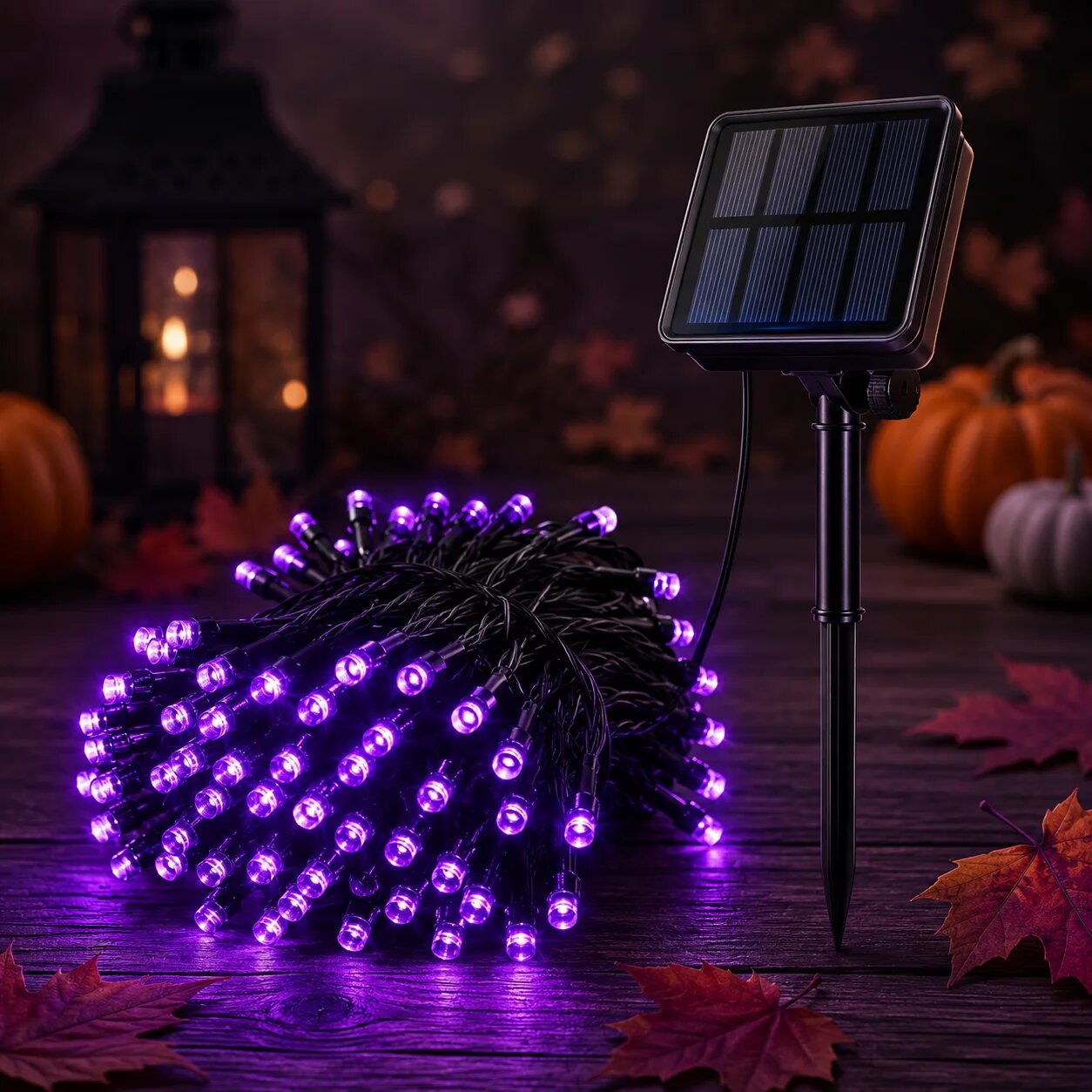 Солнечные гирлянды для Хэллоуина фиолетовые и теплые белые Purple, 12M 39.4Ft 100LED