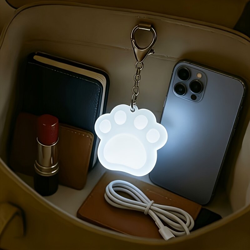 Портативный мини-ночник со сенсорным управлением и USB-зарядкой, светодиодная лампа в форме кошачьей лапы для сумки и косметички, белый свет