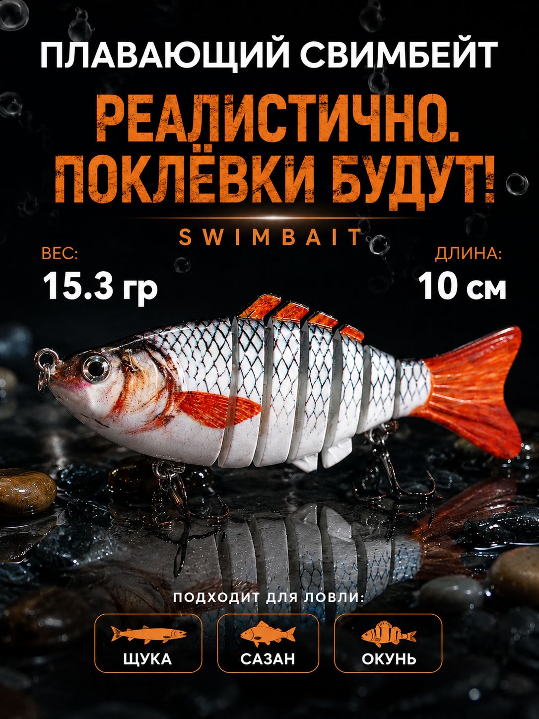 Воблер для рыбалки Свимбейт на щуку, голавля, окуня