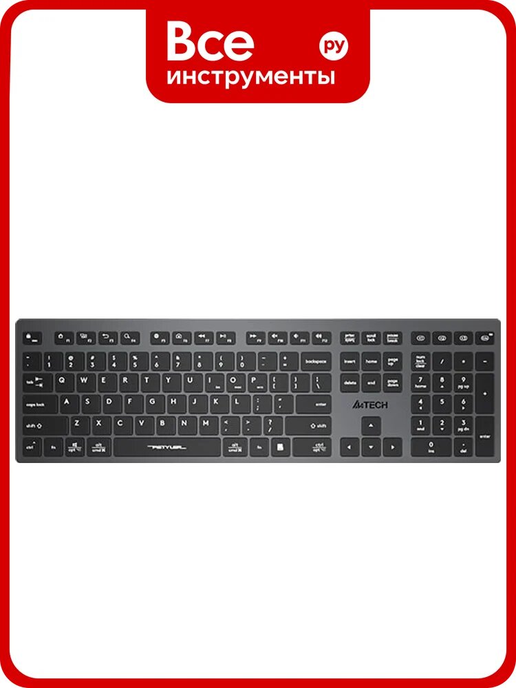 Клавиатура A4TECH FBX50C черный USB беспроводная BT/Radio slim Multimedia (FBX50C GREY) 1624617