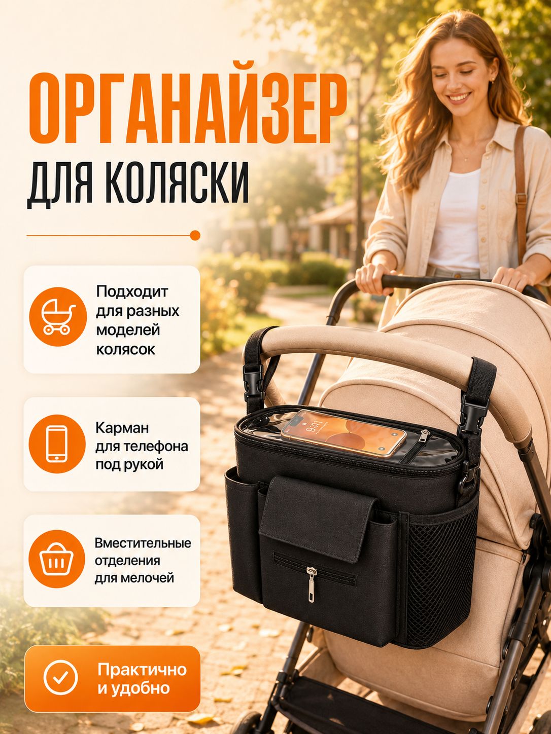 Премиум сумка для прогулочной коляски, Артикул: 5247421784, Цвет: Черный