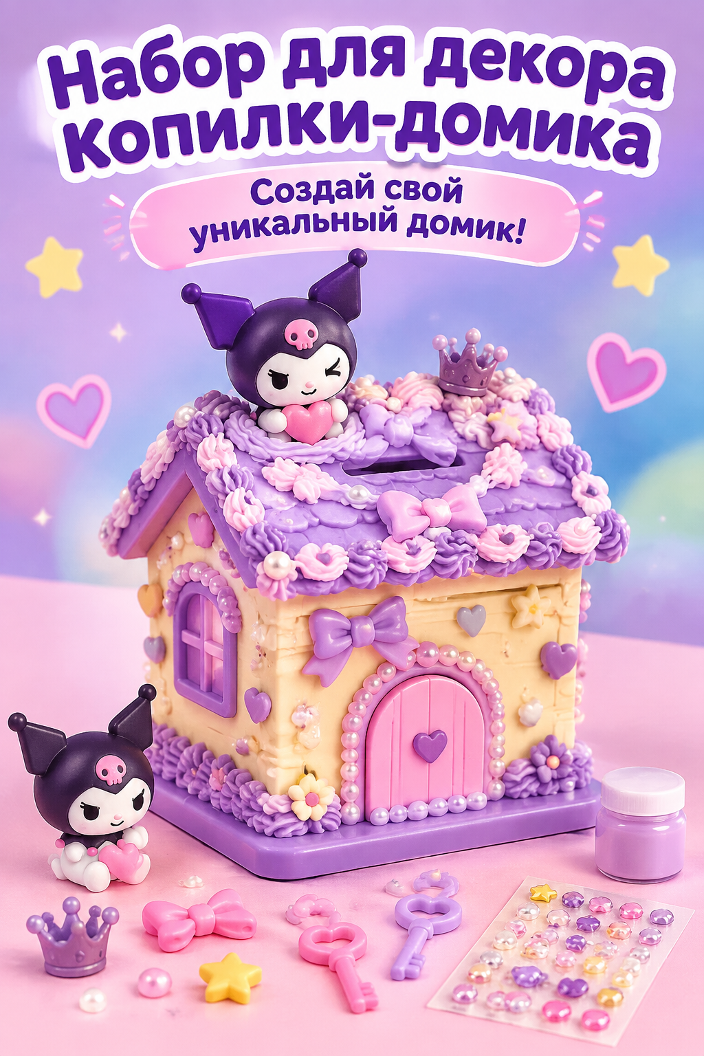 Набор для декора копилки-домика с фигурками и украшениями, 16×20 см