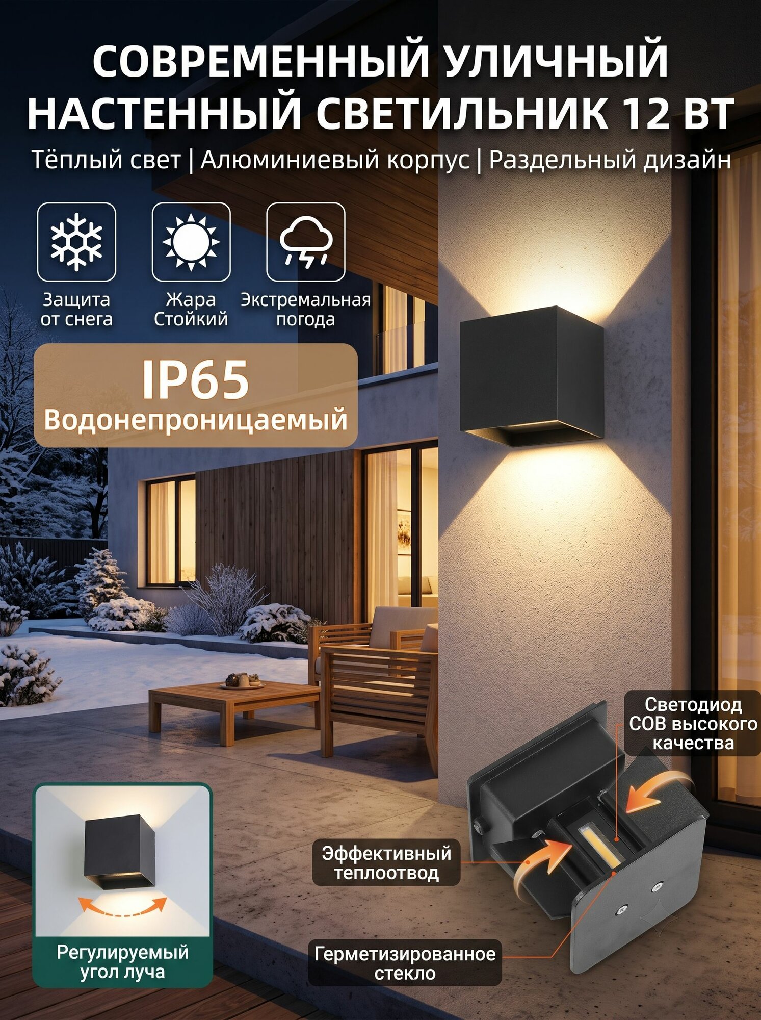 Настенный светильник, Без цоколя, 12 Вт