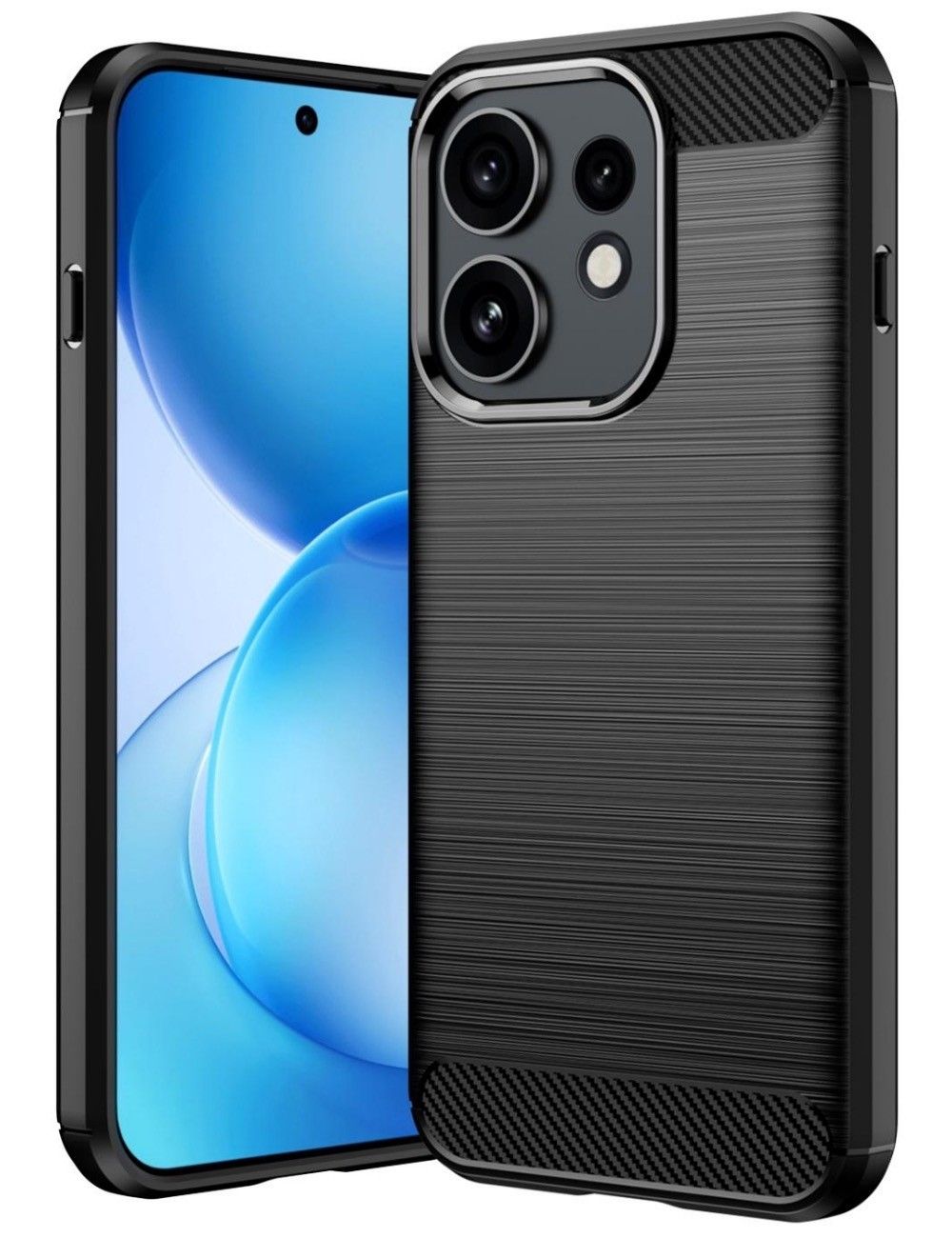 Чехол на OPPO Reno 16 силиконовый карбон сталь чёрный