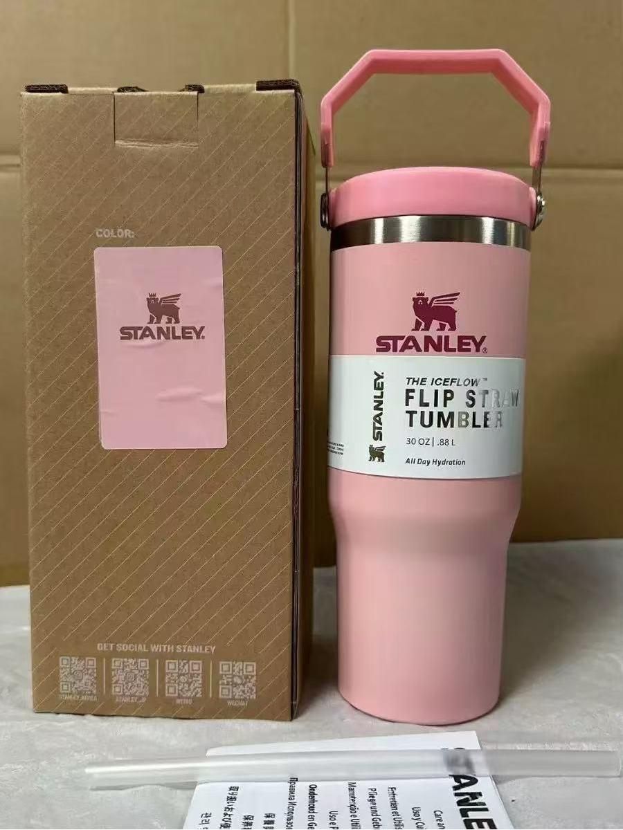 Stanley Термокружка 887 мл, холод 11 ч, тепло 7 ч, крышка-чашка, отверстие для питья, розовый