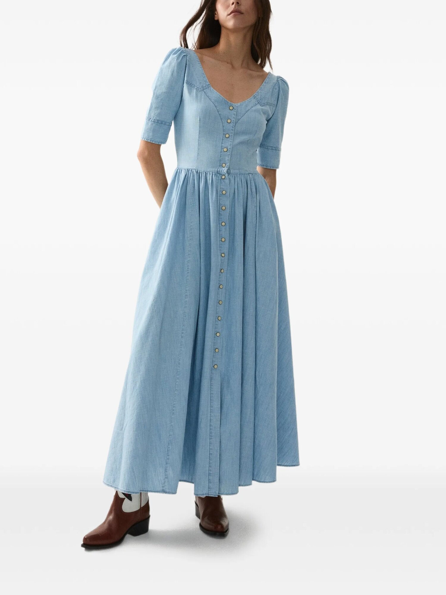 Платье FORTELA Augustine button-front chambray dress, размер 40, blue — фото 1