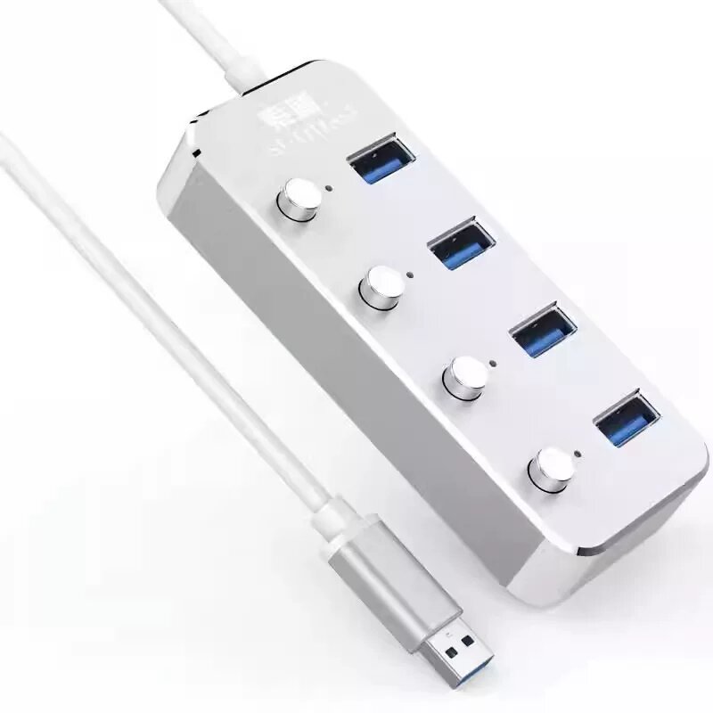 4-портовый USB 3.0 хаб из алюминиевого сплава с переключателем, кабель 0.6м