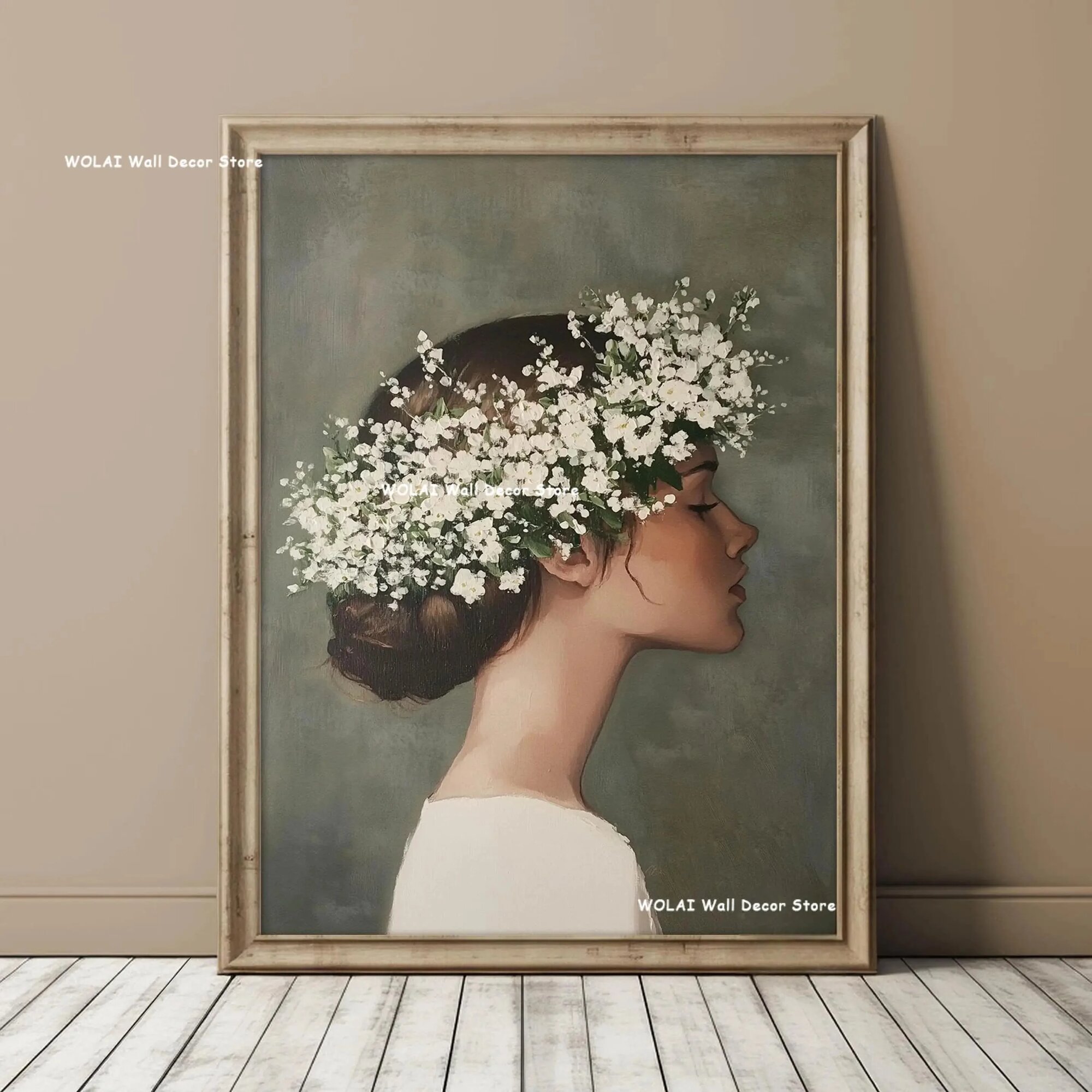 Абстрактная печать на холсте "Женский портрет", зеленый WO-047-40, 20x30cm No Frame