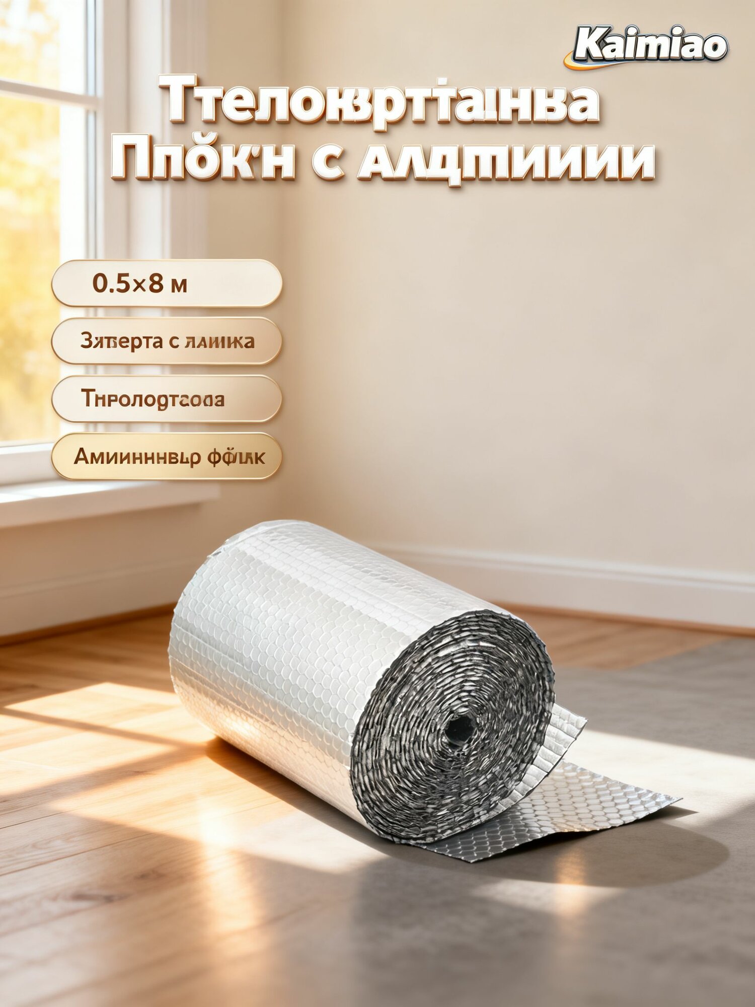 Теплоизоляционная плёнка с алюминием: отражающая плёнка для окон и батарей, 0,58 м, защита от солнца и холода
