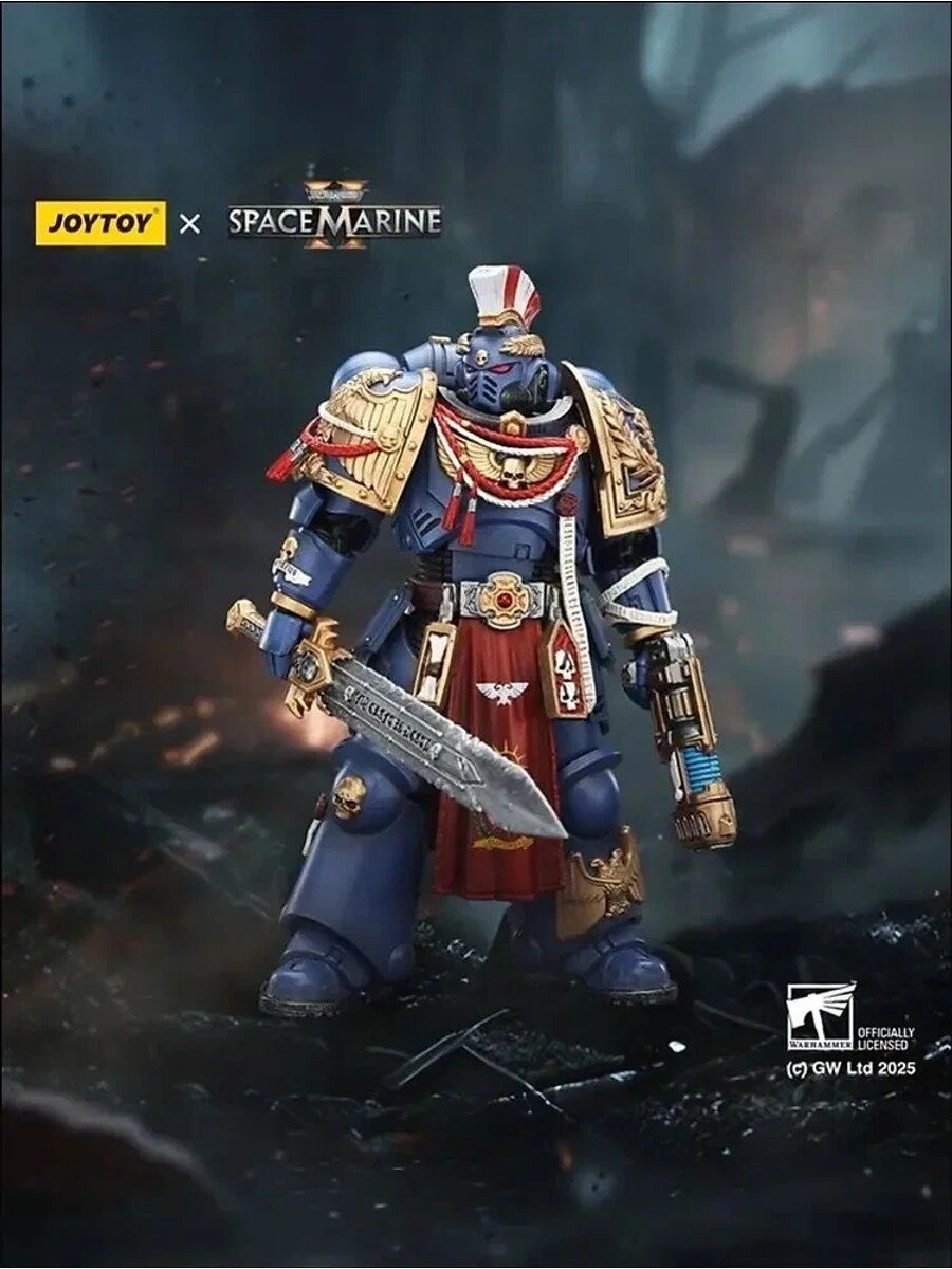 Подвижная фигурка Warhammer 40K Ultramarines Relic Primus Armour с плазменным пистолетом и боевым клинком, 1/18