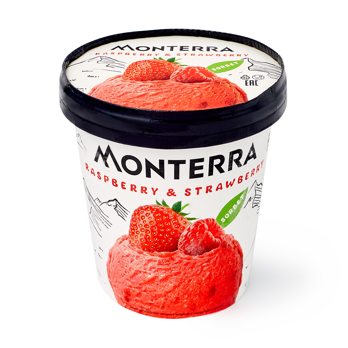 Мороженое Monterra "Малина с клубникой", сорбет, картонный стакан, 306 г