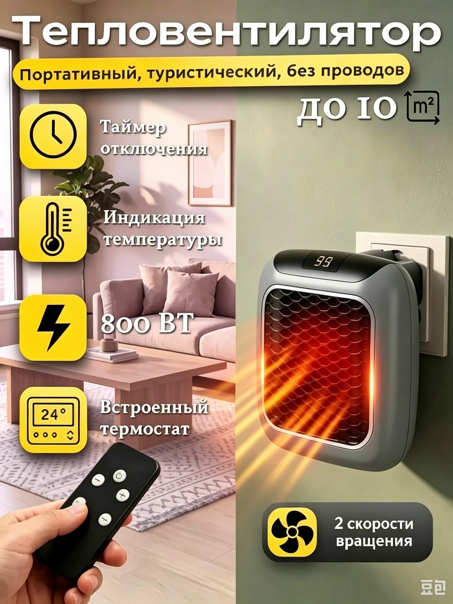 Тепловентилятор, настенный, тепловая пушка, обогреватель, для дома, электрический