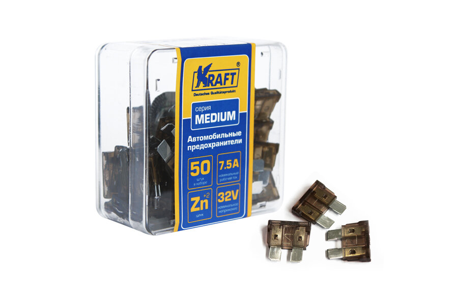 Набор предохранителей 7,5А MEDIUM 50шт пласт. кор KRAFT KT870002