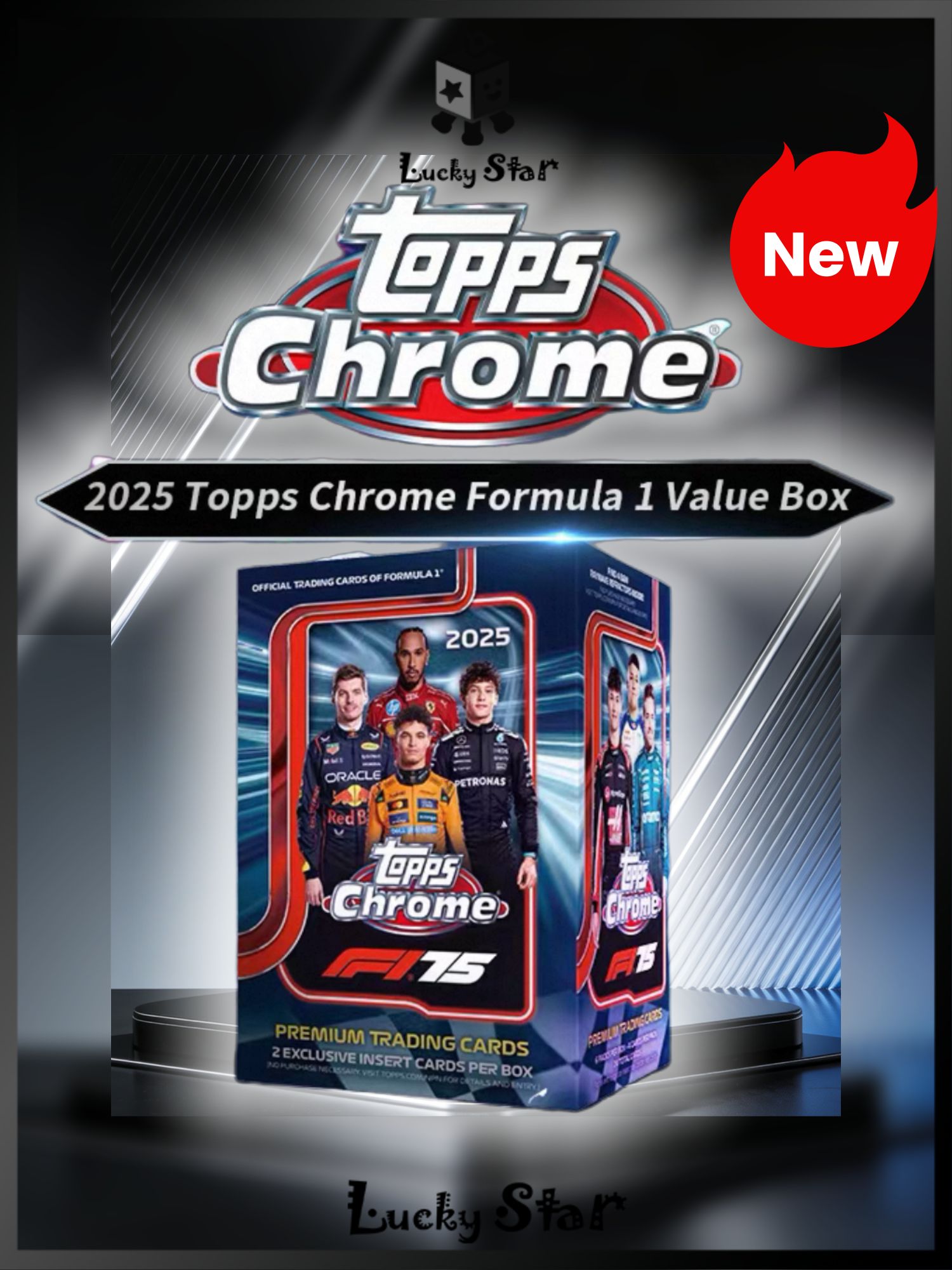 Topps Chrome Formula 1 2025 Value Box премиум-карточки Формулы 1 с эксклюзивными вставными картами, 6 упаковок (24 карточек)