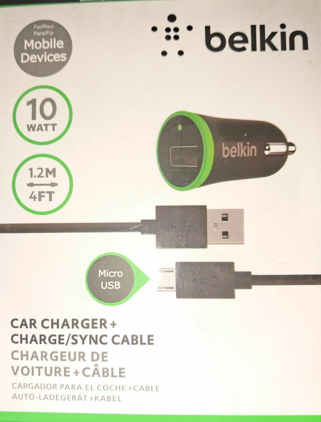 Зарядное устройство Belkin BC-2102 черное в прикуриватель авто со шнуром MicroUSB 1.2 метра