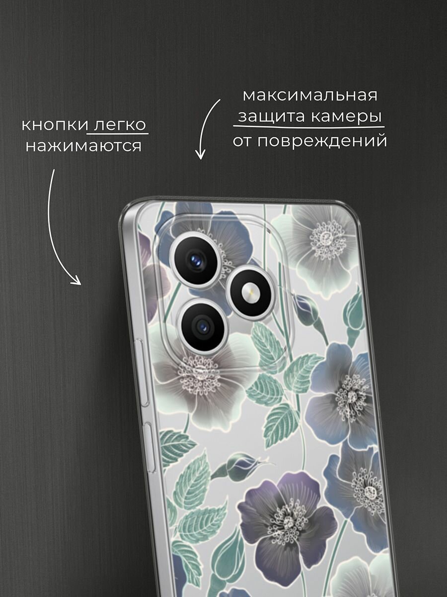 Чехол на Honor X8d / Хонор X8d с принтом Blue Flower, прозрачный — фото 1