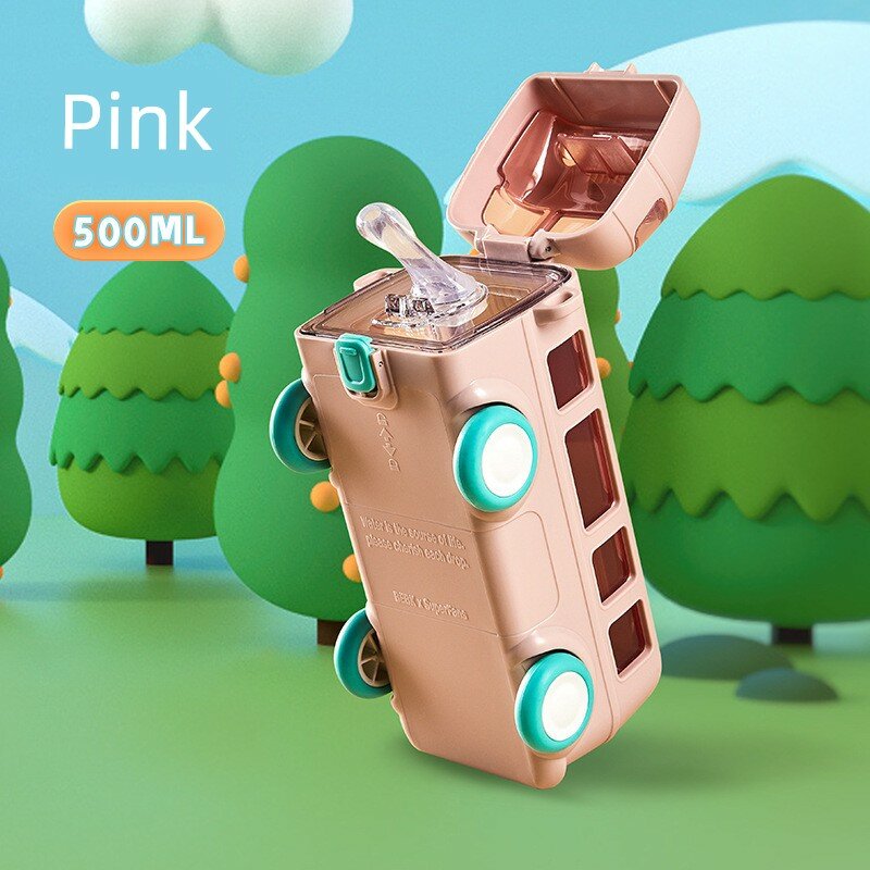 Детский стаканчик Baby Bus 500 мл из Tritan с соломкой и рисунком машинки, розовый - идеально для малышей