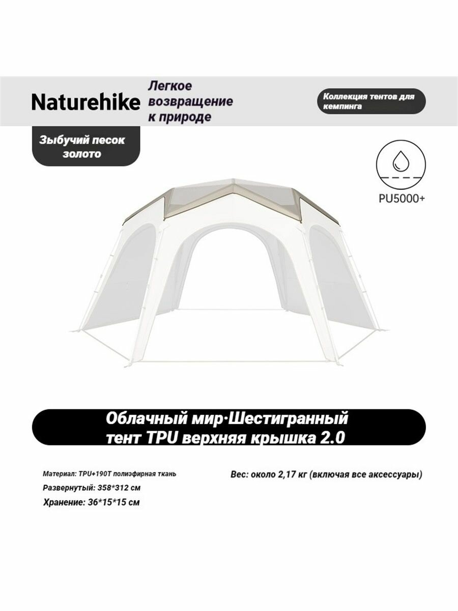 Naturehike Аксессуары для шестиугольной палатки 2.0, верхняя крышка из ТПУ, полиэфирная ткань 190T, 358*312 см