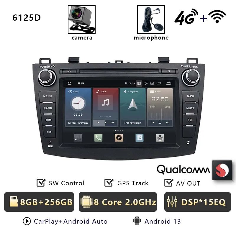 Автомагнитола 6125D Android 13 CarPlay 8GB+256GB для Mazda 3 BL