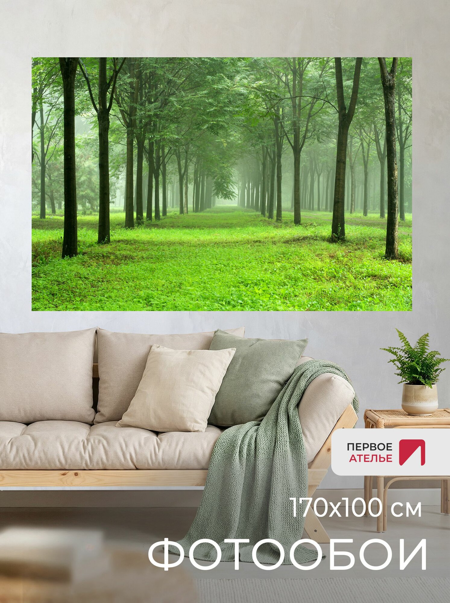 Фотообои на стену первое ателье "Утренний лес" 170х100 см (ШхВ), флизелиновые Premium