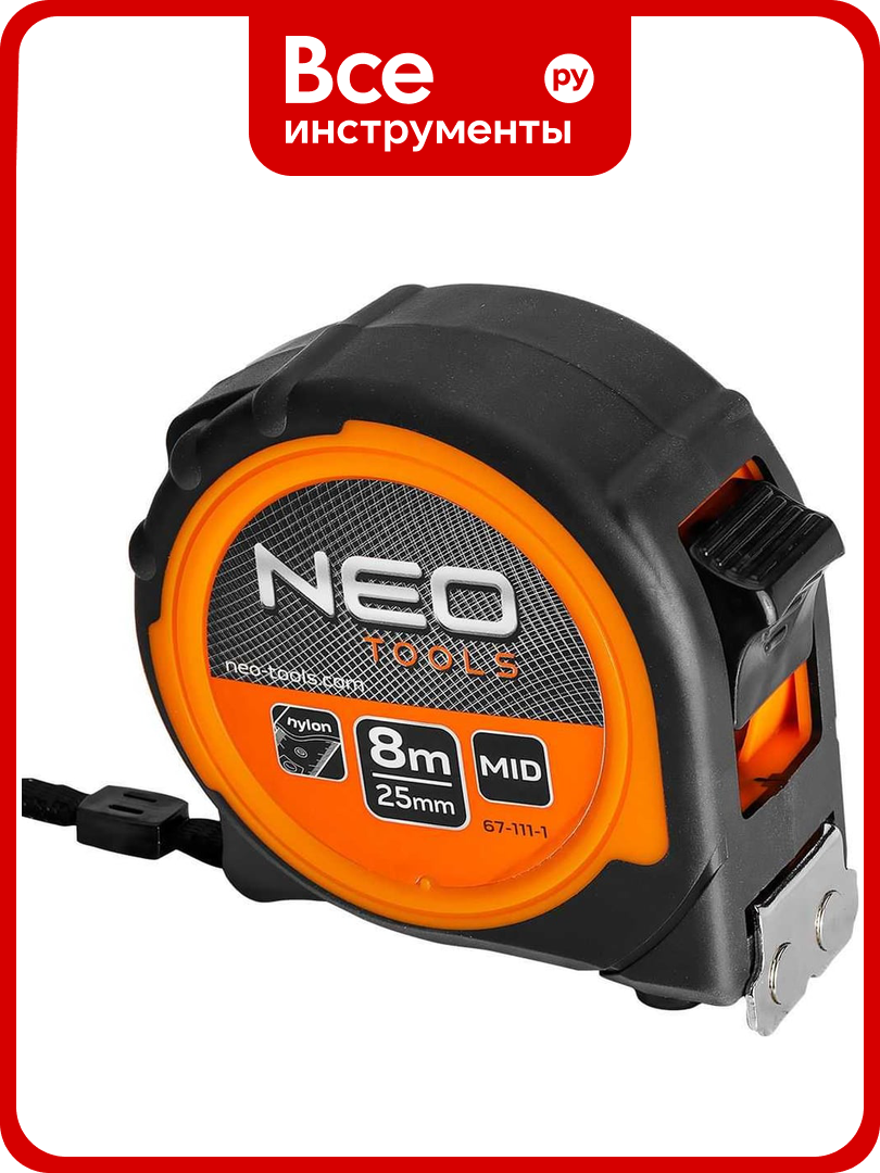 Рулонная стальная рулетка NEO TOOLS 8 м, 25 мм, магнит 67-111-1
