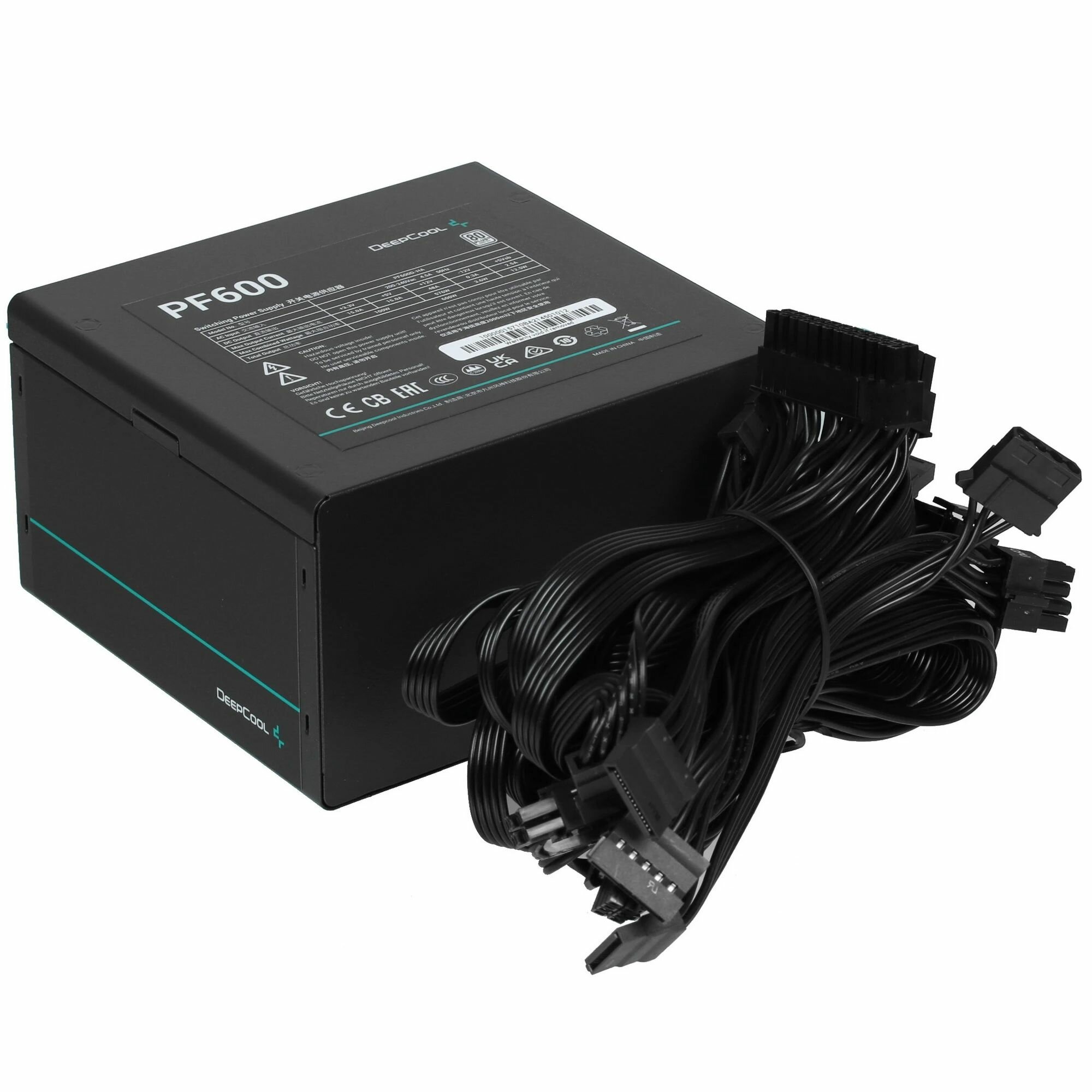 Блок питания Deepcool PF600 80 Plus Standart (R-PF600D-HA0B-WDEU) черный - ATX 20+4 пин, 4 pin + 4 pin x2 CPU, 6 SATA, 4 x 6+2 pin PCI-E