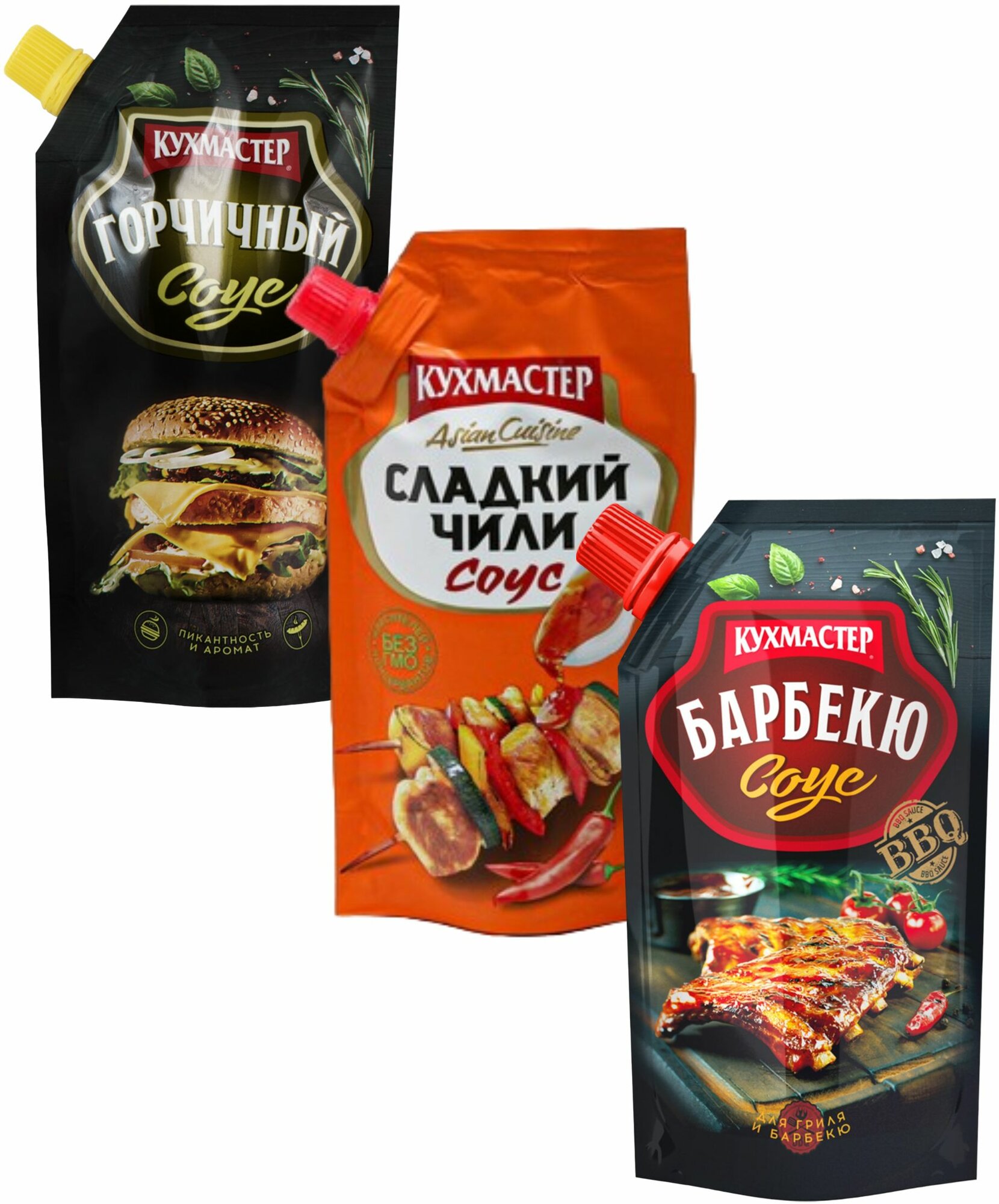 Соусы Горчичный, Сладкий Чили, Барбекю 3 шт