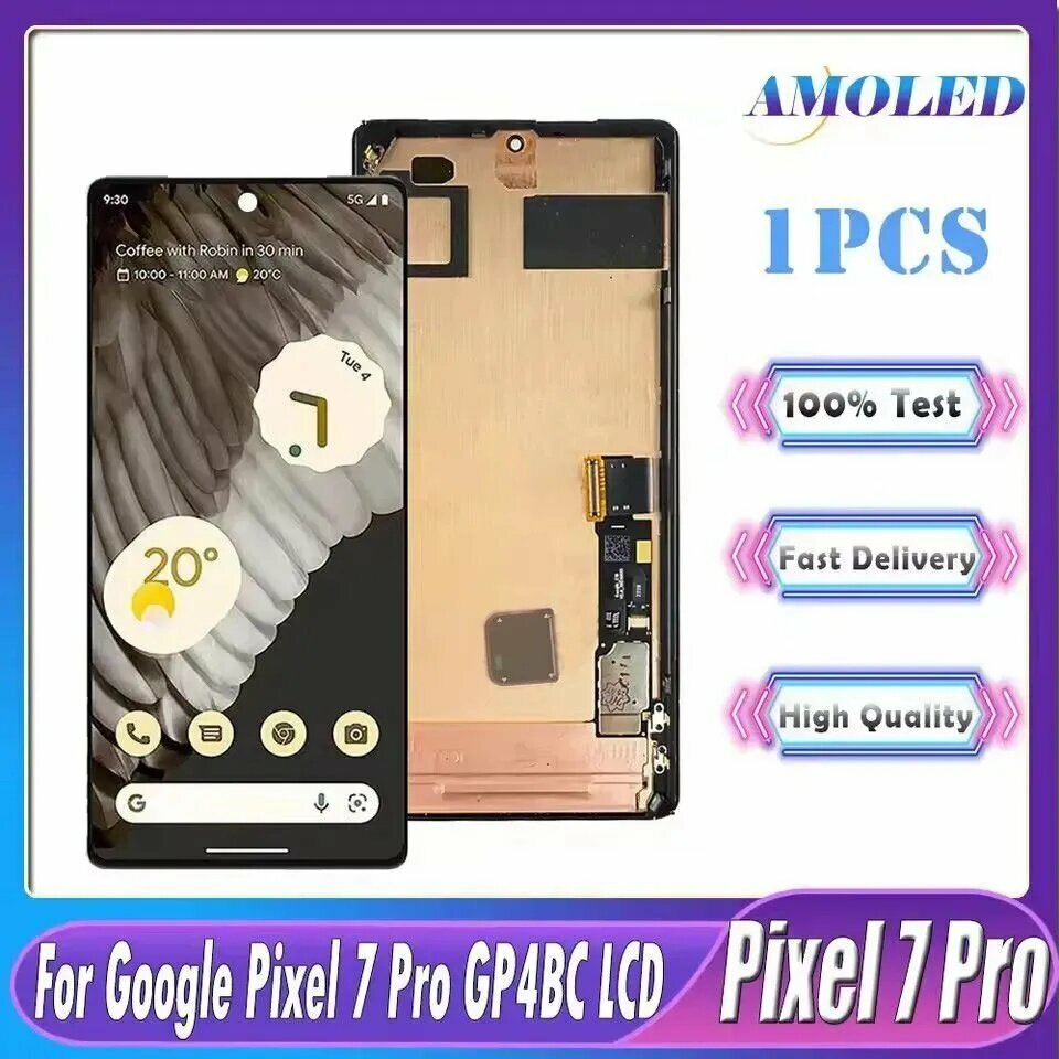 AMOLED Дисплей для Google Pixel 7 Pro GP4BC GE2AE GQML3 в сборе с тачскрином, Черный
