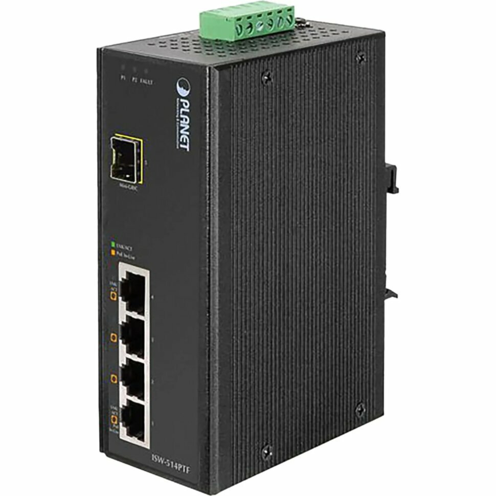 Коммутатор Planet IP30 4-Port/TP+ 1-Port Fiber(SFP) Industrial (ISW-514PTF), 1512380