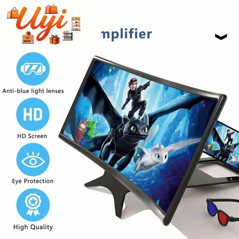 12-дюймовый усилитель экрана мобильного телефона, включая пару 3D очков, оптический объектив Френеля