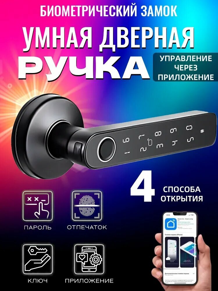 Умная дверная ручка со сканером отпечатка пальца , Умный замок Приложение