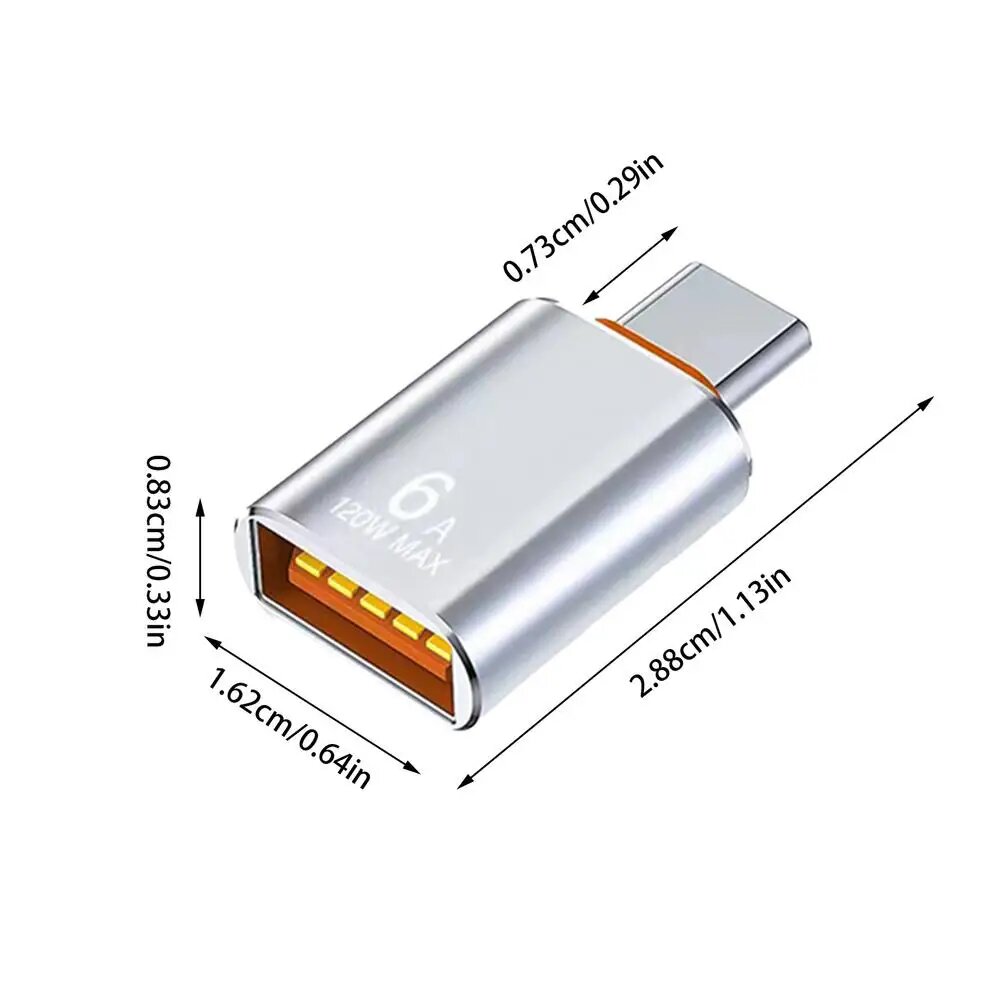 Переходник Type-C на USB 3.1, Silver, 6A, 120W