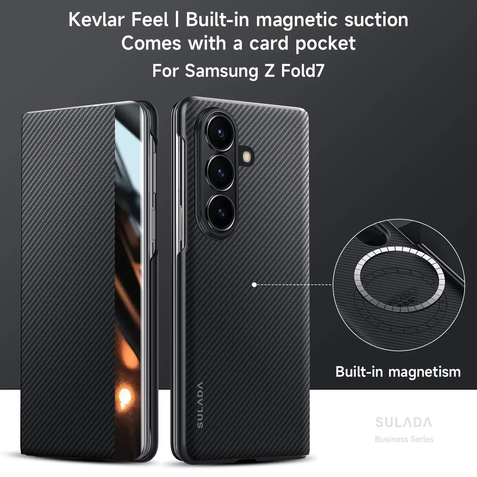 Чехол для Samsung Galaxy Z Fold6, черный, карбон, магнитный