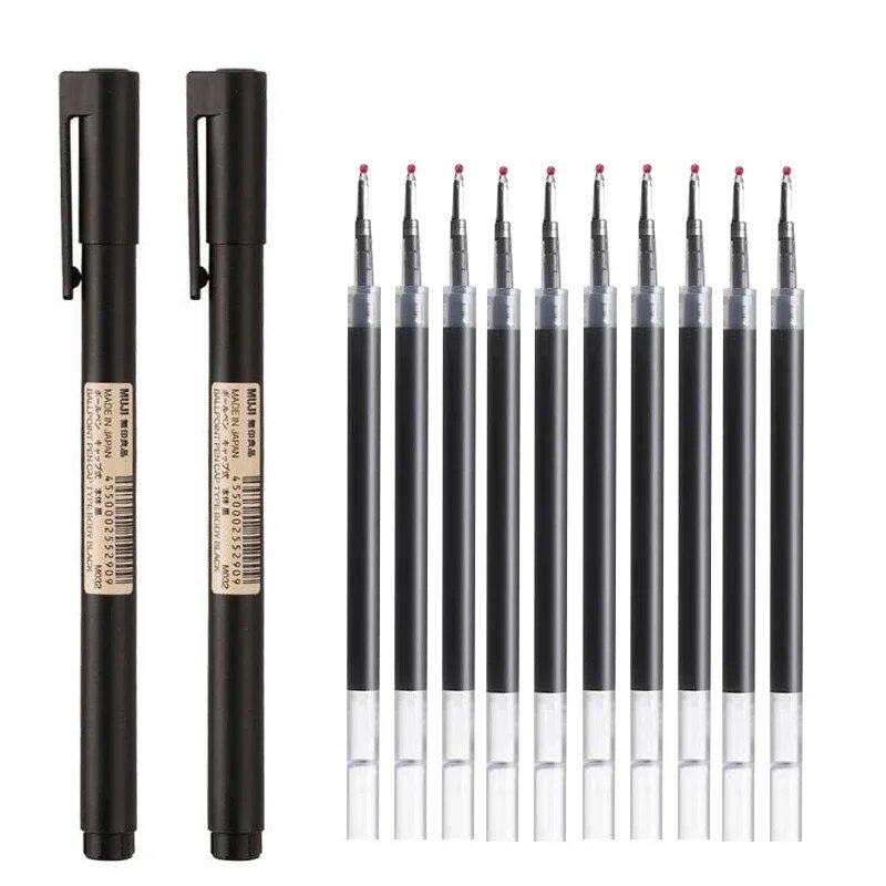 Ручка гелевая MUJI 0.5 мм, черная, 2 шт + 10 перезаполнений