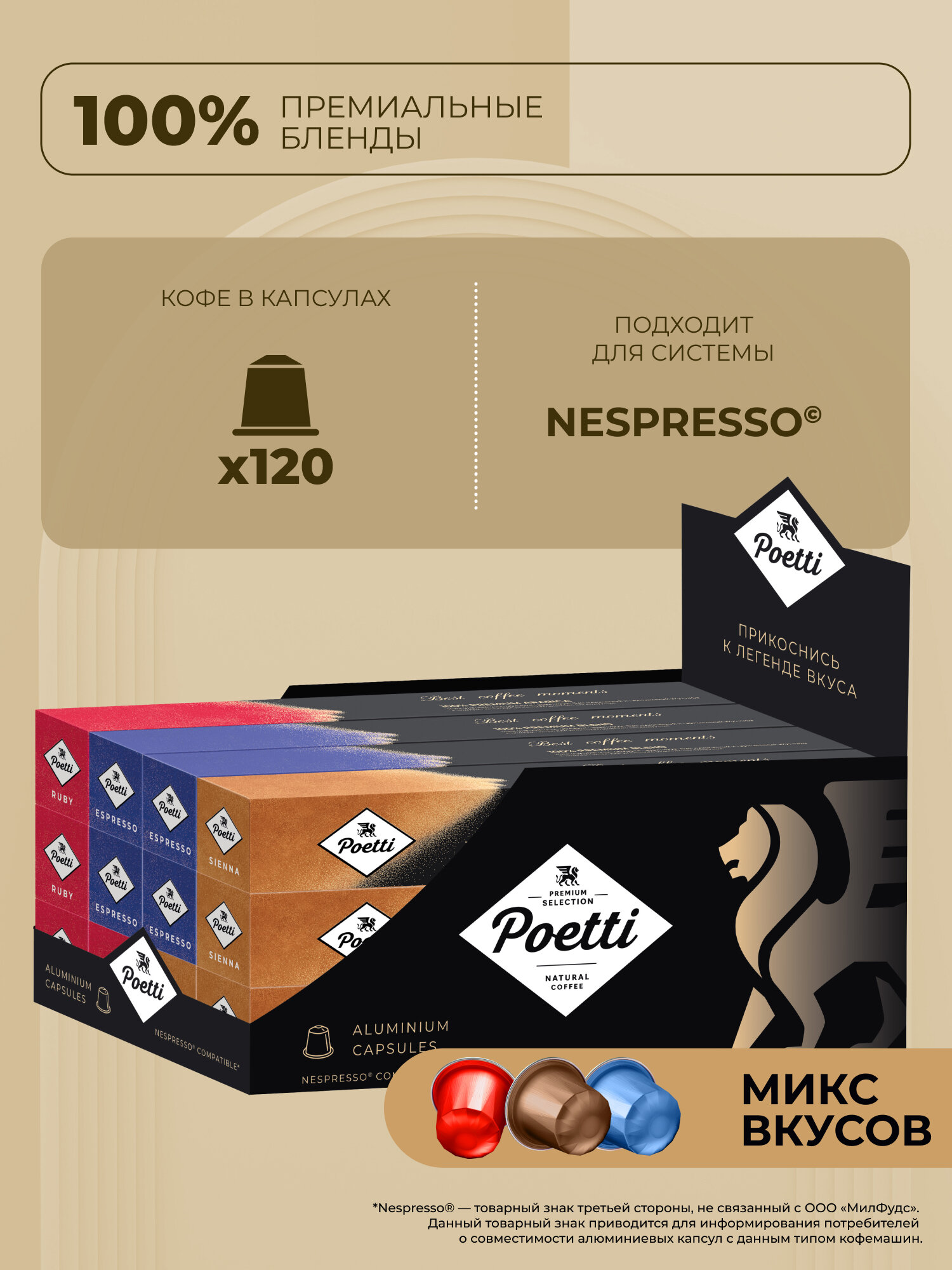 Набор кофе в капсулах Poetti Leggenda для системы Nespresso, 120 шт