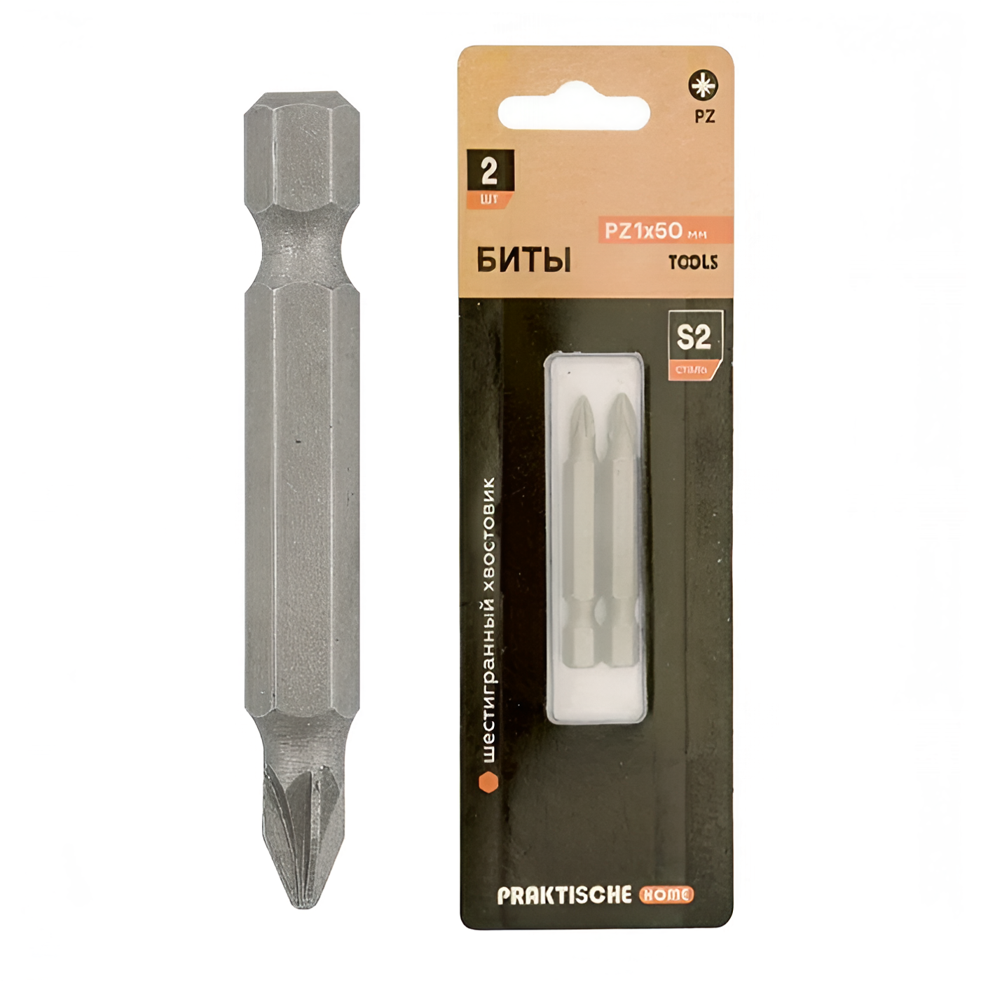 Биты PZ1х50 мм `PRAKTISCHE TOOLS` Blister, 2 штуки в упаковке