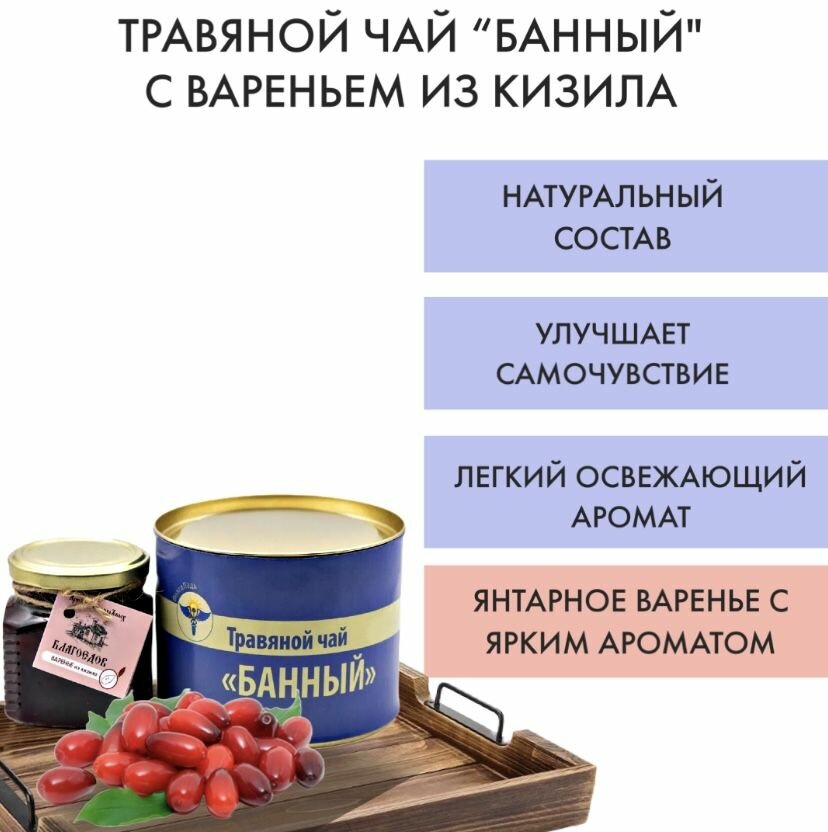 Листовой чай Банный с вареньем из кизила - подарочный набор Благоедов