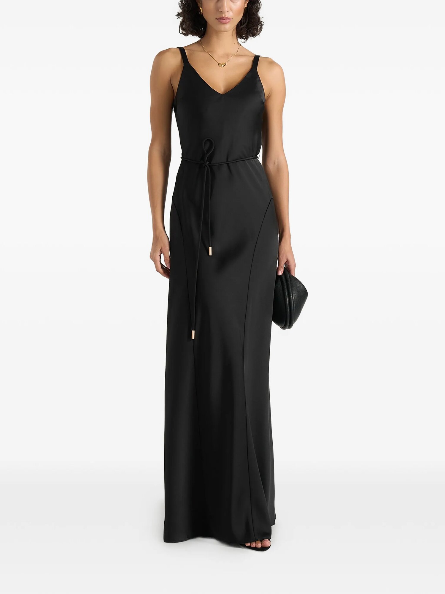 Платье Saffron in black satin belted maxi dress