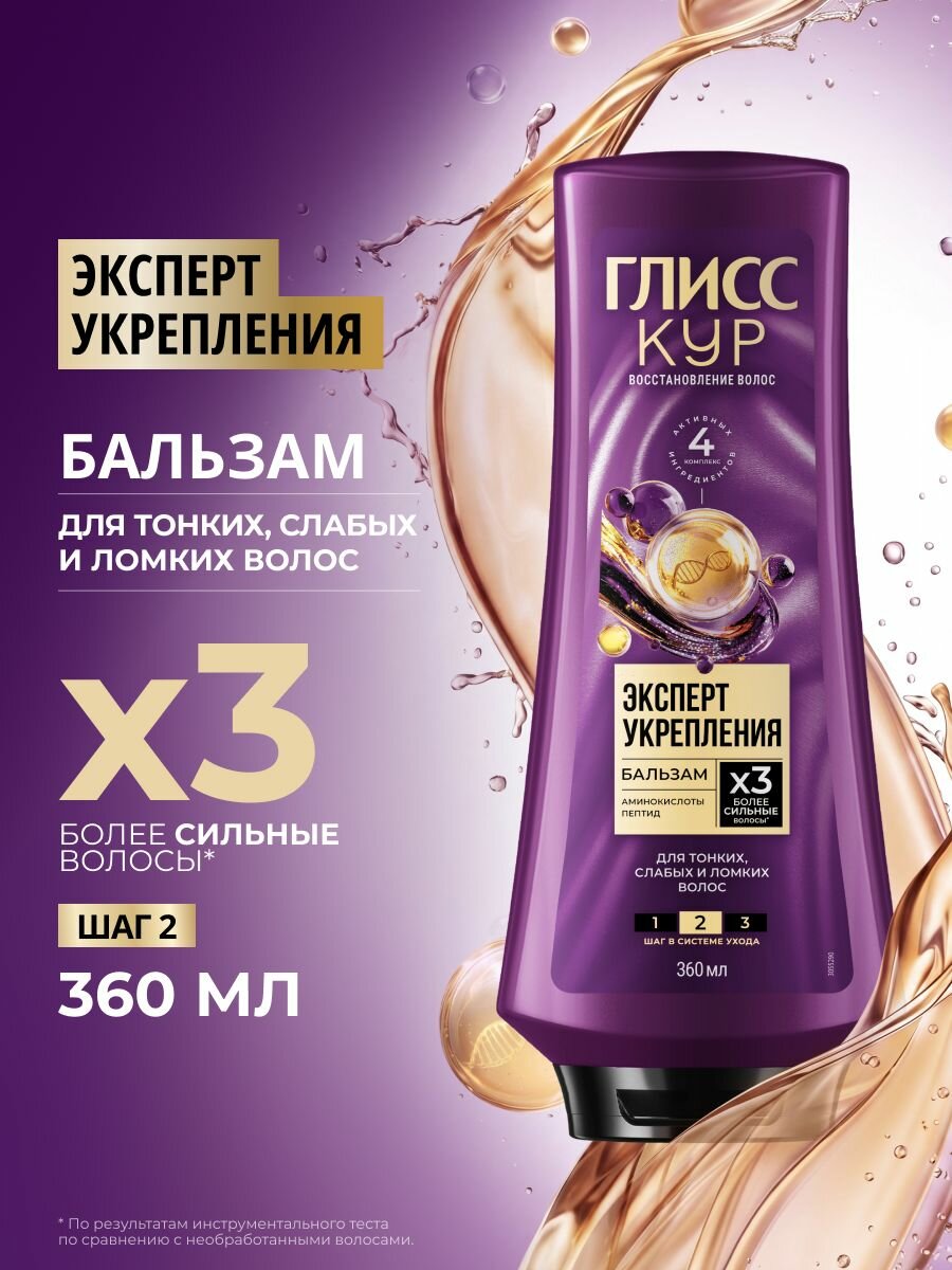 Бальзам кондиционер для волос женский Глисс Кур Эксперт укрепления, для тонких, слабых и ломких волос, 360 мл