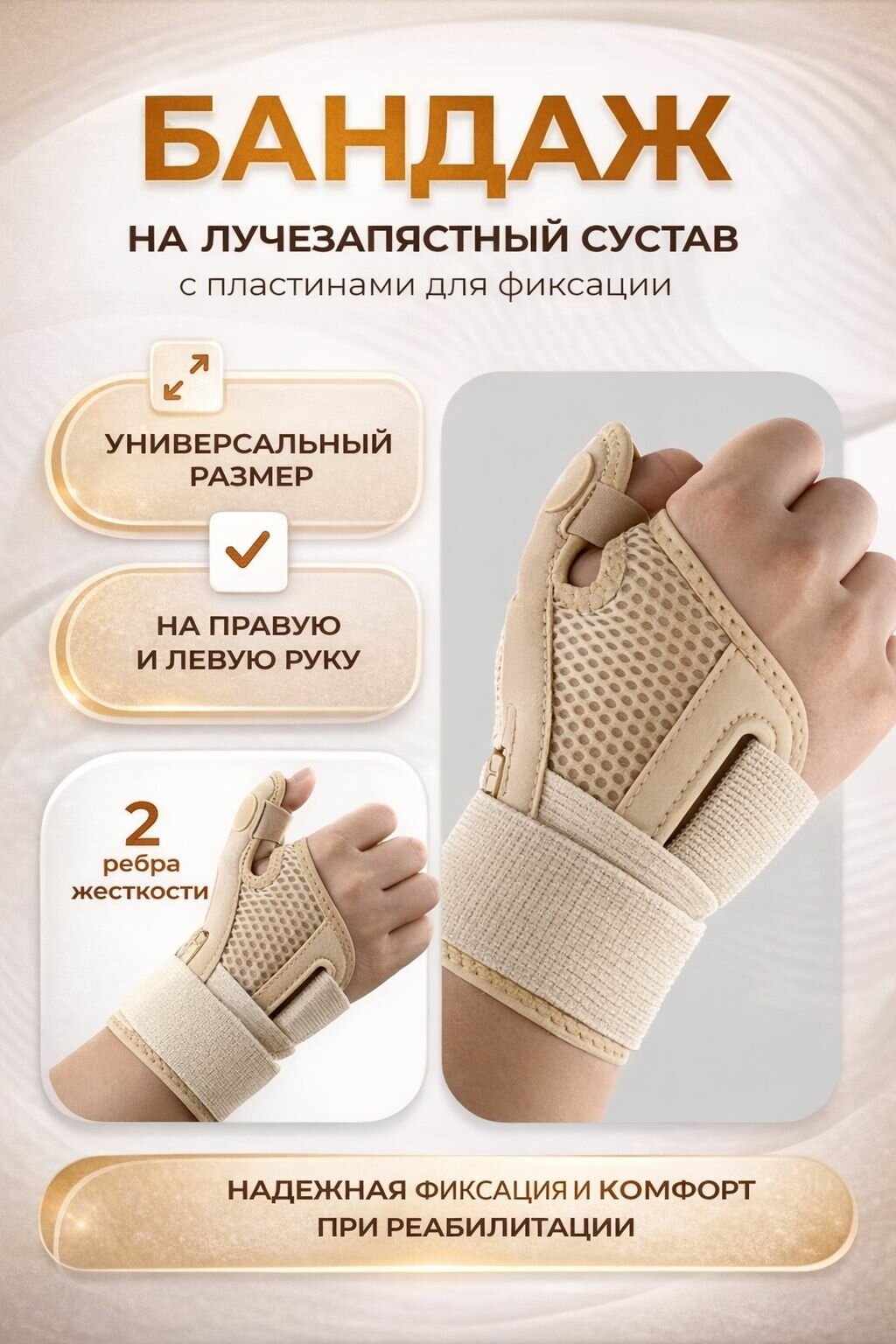 Бандаж на лучезапястный сустав / фиксатор кисти, универсальный размер