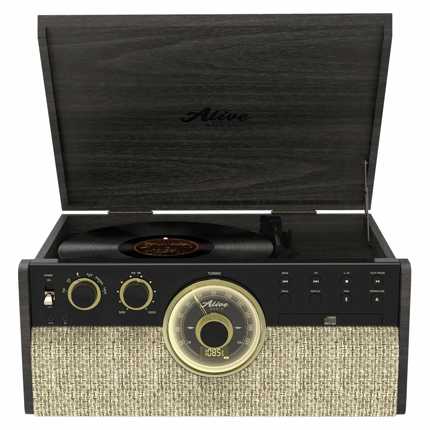 Виниловый проигрыватель Alive Audio Great Gatsby Dark Wood Vinyl Record Player AA-GGS-08-DW