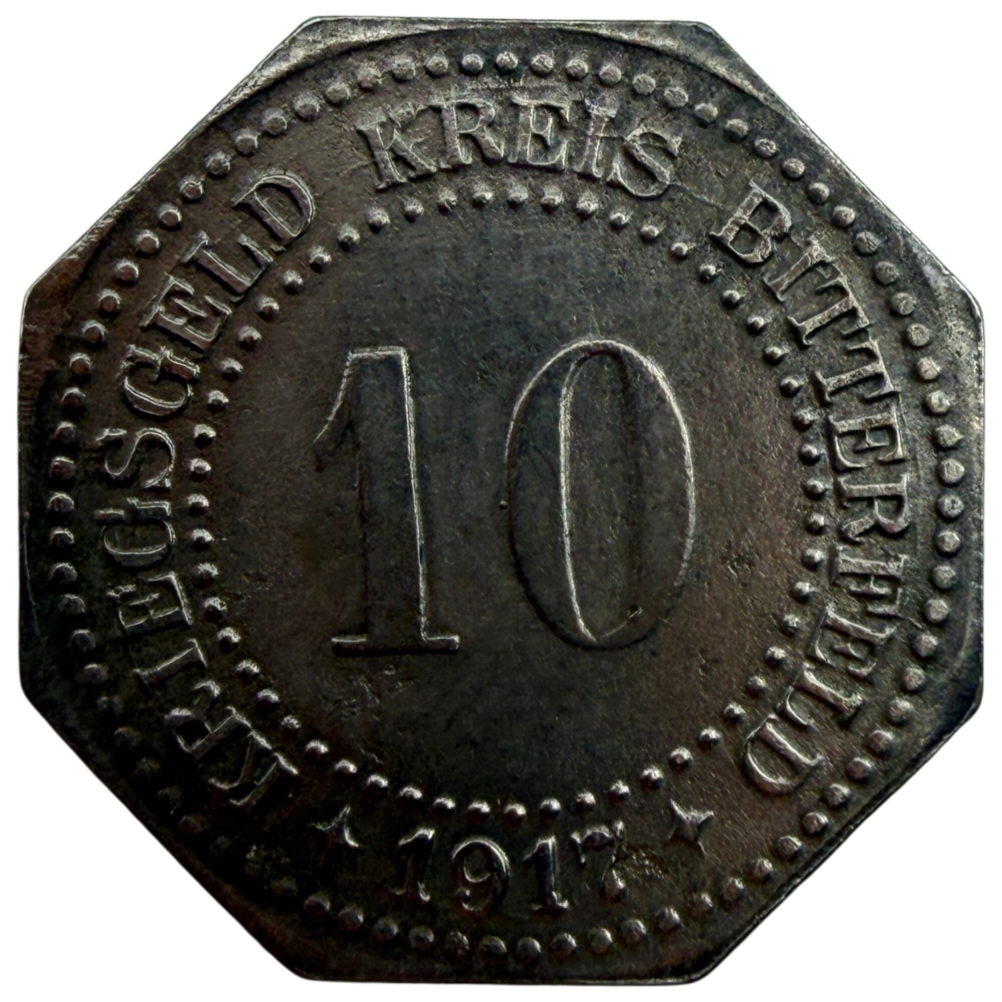 Германия, Германская империя, Биттерфельд 10 пфеннигов 1917 г. (Fe)