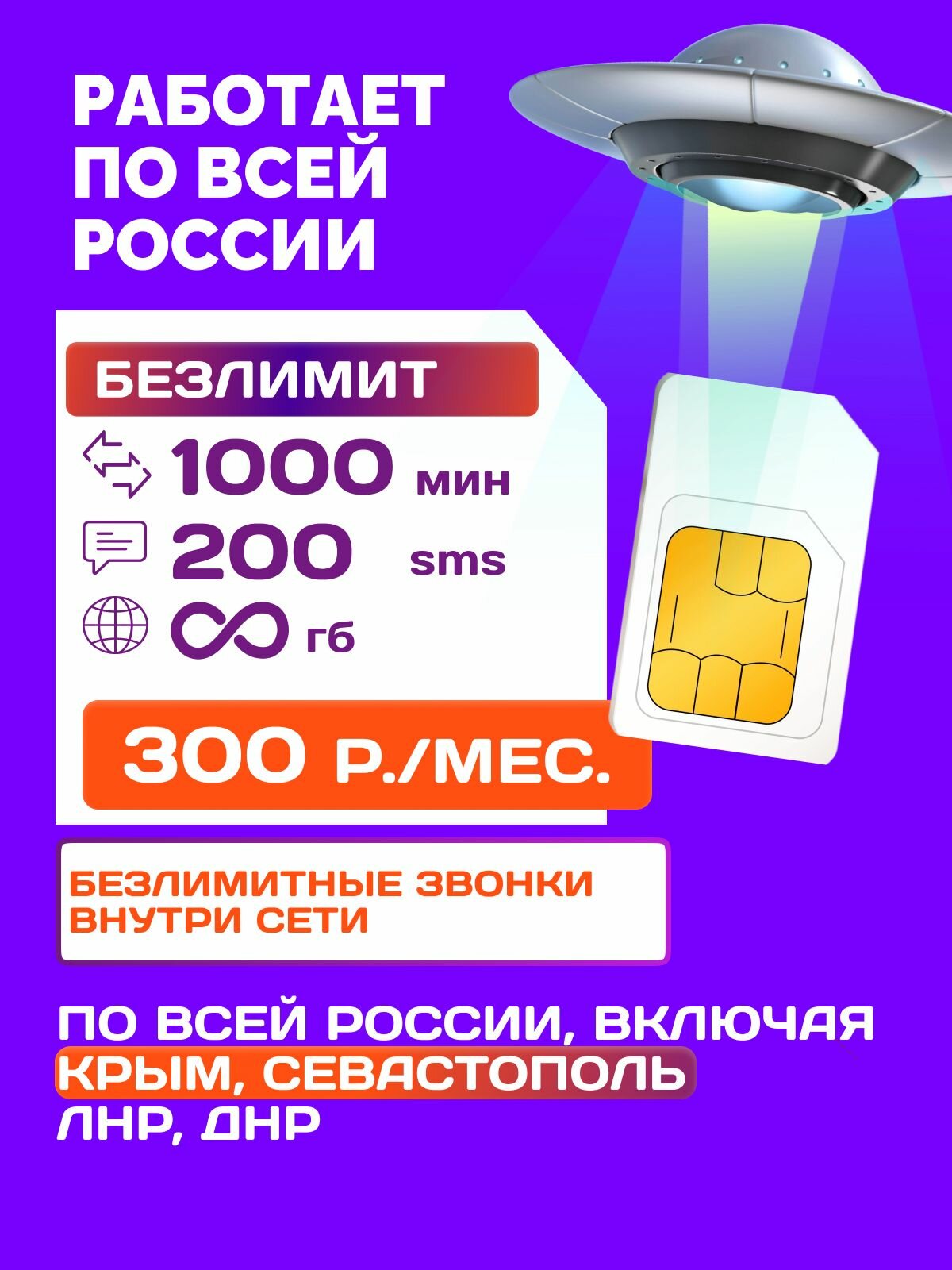 Сим карта безлимитный интернет ЛНР, ДНР, Крым и вся РФ для модема, роутера, планшета
