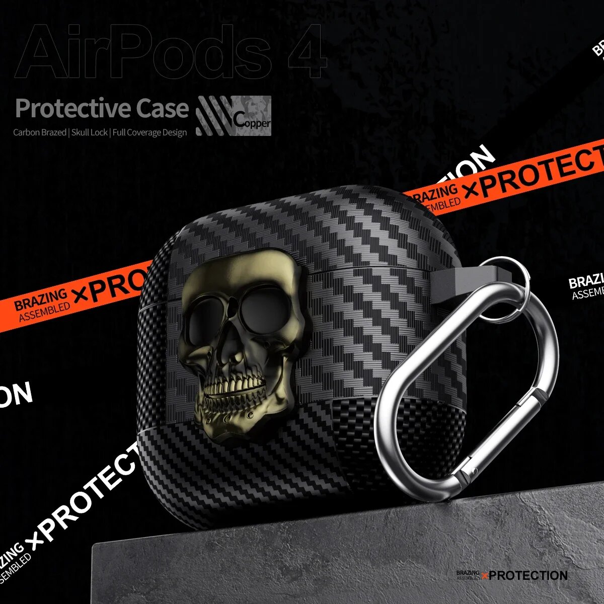 Чехол AirPods 4 Pro Skull, карбон, цвет 01