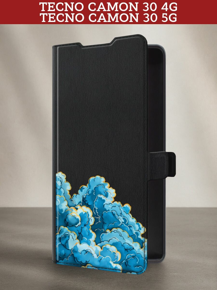 Чехол-книжка на Tecno Camon 30 4G/Tecno Camon 30 5G / Текно Камон 30 4G/30 5G с принтом Звезда и облака, черный